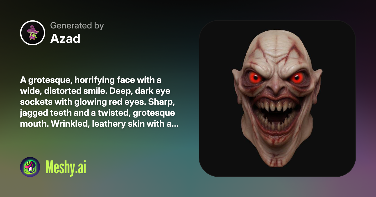 "A grotesque, horrifying face with a wide, distorted smile. Deep, dark ...