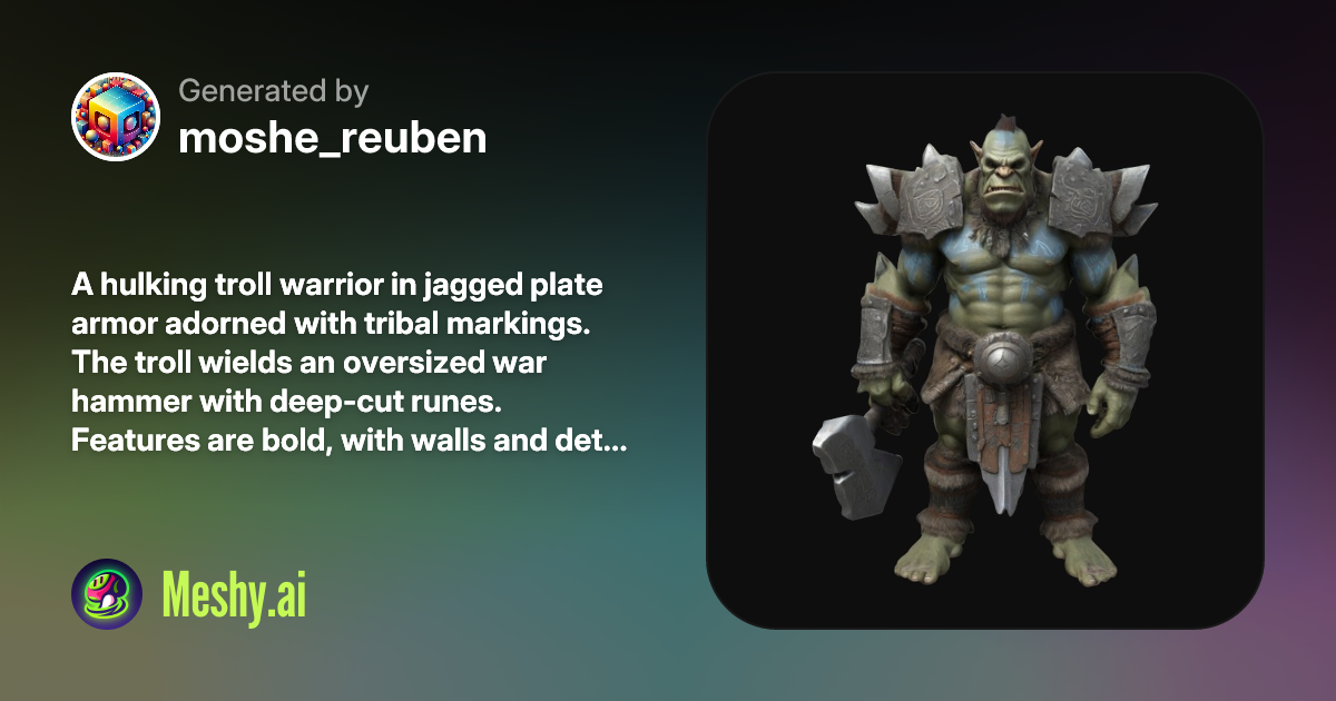 "A hulking troll warrior in jagged plate armor adorned with tribal ...
