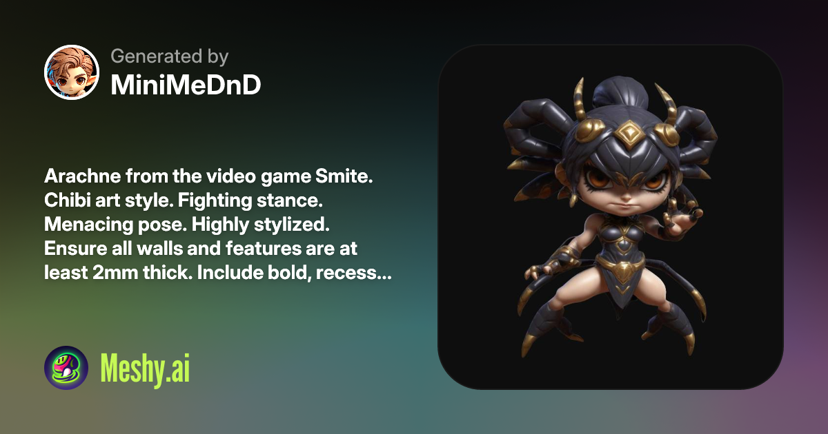 "Arachne from the video game Smite. Chibi art style. Fighting stance ...