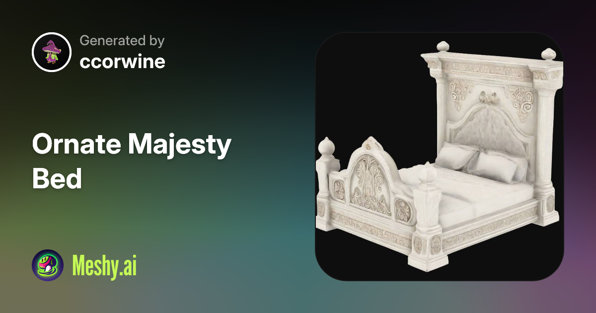 "Ornate Majesty Bed" - Download free 3D models generated with Meshy AI by @ccorwine