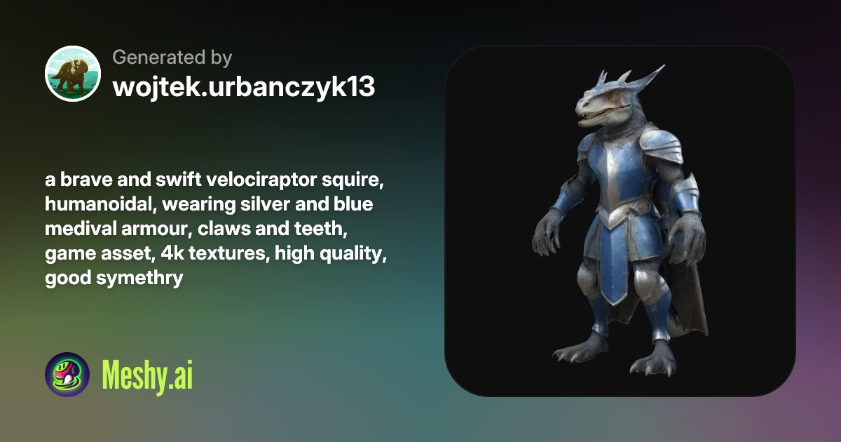 "a brave and swift velociraptor squire, humanoidal, wearing silver and ...