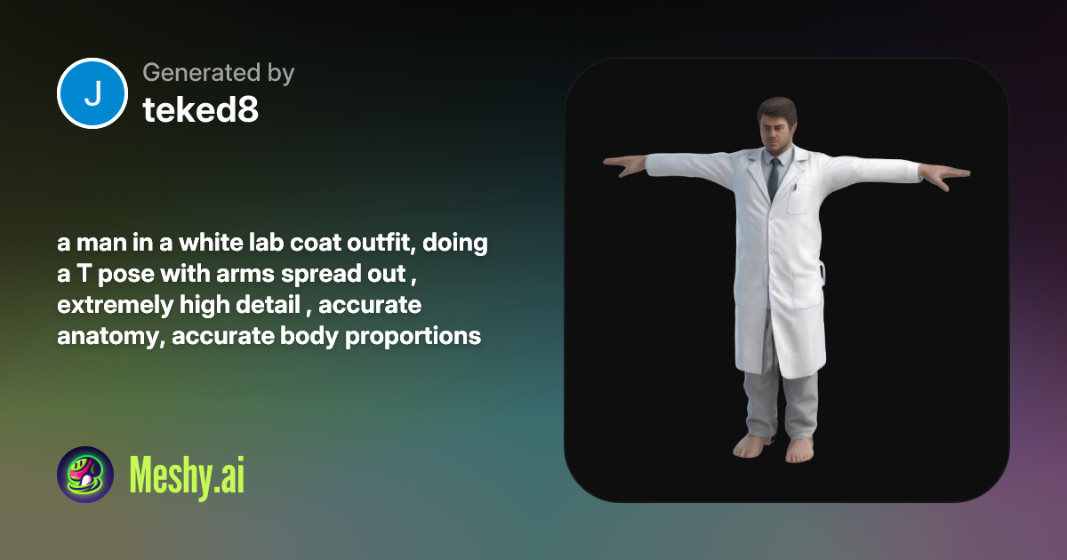"a man in a white lab coat outfit, doing a T pose with arms spread out ...