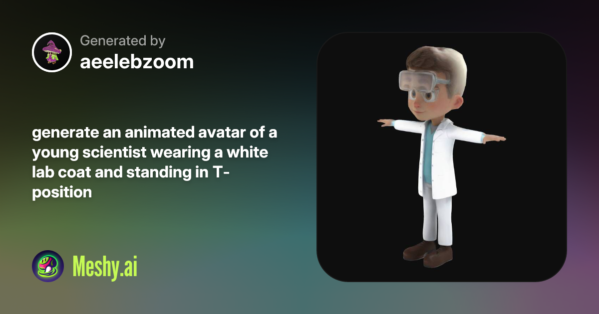 "generate an animated avatar of a young scientist wearing a white lab ...