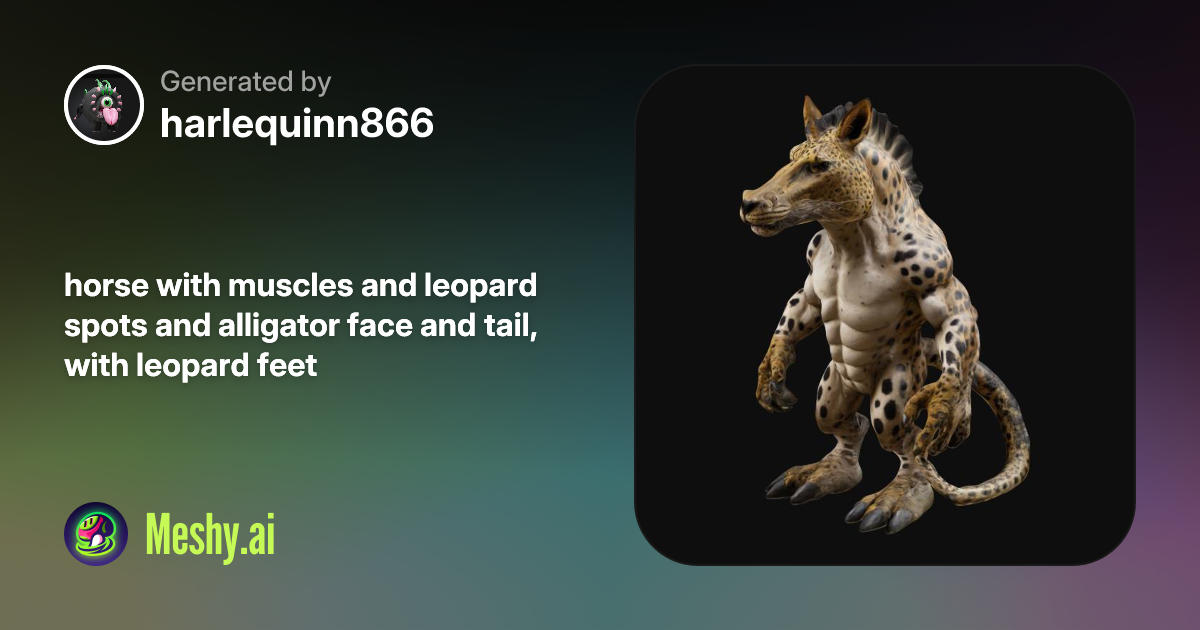 "horse with muscles and leopard spots and alligator face and tail, with ...